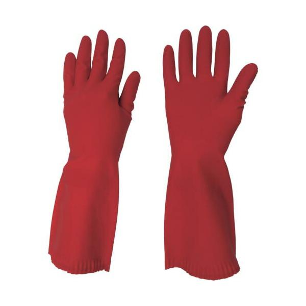 [特長]●引き裂きに強く、しなやかな天然ゴム手袋です。●手にフィットして疲れにくい形状です。●指・手のひら側にすべり止め加工を施しています。●鮮やかなレッドカラーです。[仕様]●色：レッド●サイズ：S●全長(cm)：33.0●手のひら周り(...