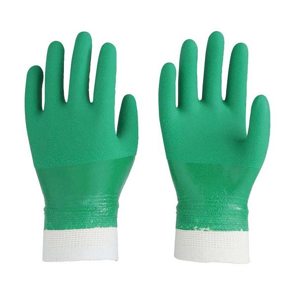[特長]●袖部はジャージ付で手首によくフィットし、ズレにくく保温性が保てます。●裏布には１３ゲージのシームレス編手を使用し、装着の際の指先の違和感がありません。●塩化ビニールをコーティングしているため、天然ゴム製の手袋に比べて油に強く、耐摩...