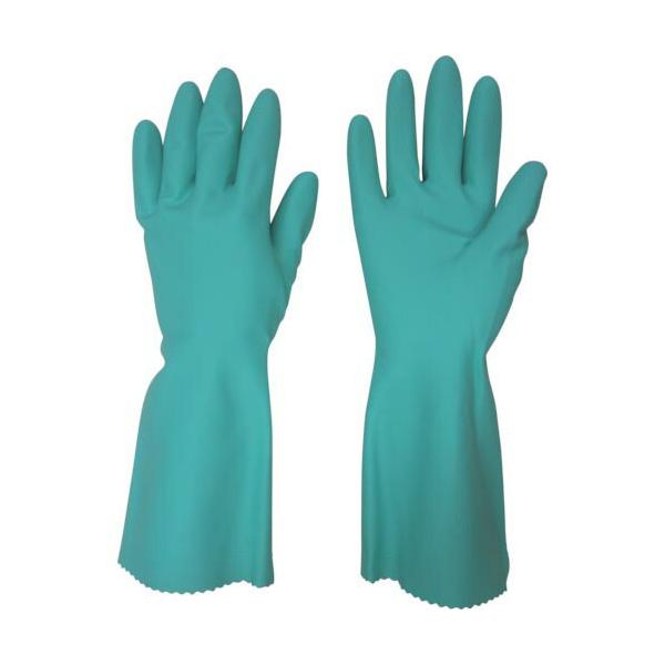[特長]●塩化ビニール製で、天然ゴム製に比べて油や洗剤に強い手袋です。●裏植毛付で着脱が簡単で、ソフトな肌触りです。●指先、手のひら側にすべり止めがあります。[仕様]●色：グリーン●サイズ：M●全長(cm)：32.0●手のひら周り(cm)：...