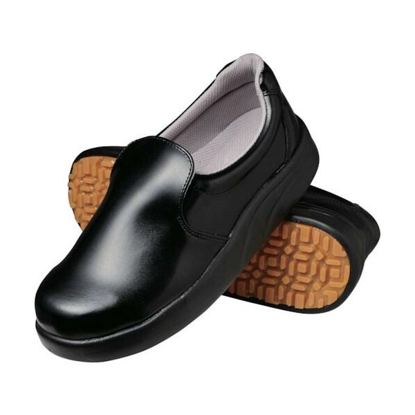 [特長]●水・油の上で滑りにくい「グリッドソール」搭載の厨房靴です。●中底が分厚くクッション性があります。●裏布が厚く足当たりが良い靴です。[仕様]●寸法(cm)：23.5●足幅サイズ：EEE●色：黒●動摩擦係数：0.33●耐滑底●インソー...