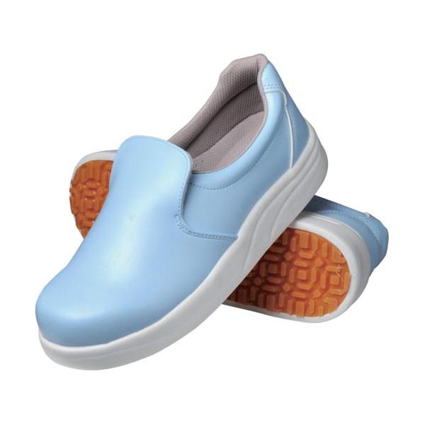 [特長]●水・油の上で滑りにくい「グリッドソール」搭載の厨房靴です。●中底が分厚くクッション性があります。●裏布が厚く足当たりが良い靴です。[仕様]●寸法(cm)：22.0●足幅サイズ：EEE●色：スカイ●動摩擦係数：0.33●耐滑底●イン...