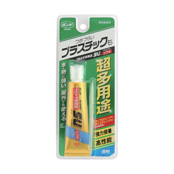 [特長]●今まで接着しづらかったポリエチレン、ポリプロピレン等のプラスチックの接着を可能にしました。●新ポリマー（シリル化ウレタン樹脂）を採用し、固着スピードと透明性を飛躍的に向上させました。●超速硬化・強力・耐久性に優れています。●無溶剤...