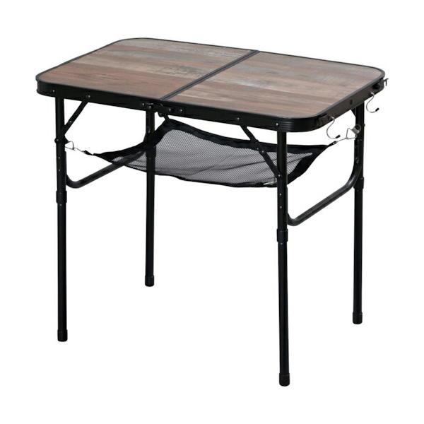 [特長]●屋外に馴染む木目調デザインで、テーブルの高さ調整が可能なフォールディングテーブルです。●メラミン加工の天板を採用しているので、傷付きにくく熱にも強いです。●テーブルサイドにはビニール袋が掛けられるフックが付いています。●収納時は、...