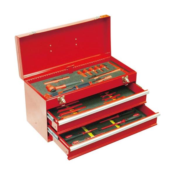 [特長]●Tech-EVシリーズのフルセットです。●低電圧作業、及び電気自動車(HV)やハイブリット自動車のバッテリーの脱着や板金作業など様々な作業に対応できるセットです。●専用型抜きフォーム付です。[仕様]●セット入数(点)：29●ケース...