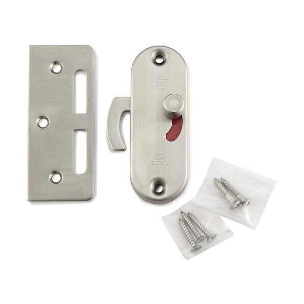 [特長]●ステンレス鋼製で堅牢な構造により、耐久性抜群です。●操作はつまみを上下するだけです。●つまみを回すタイプと違い、指の不自由な方でも簡単に操作できます。●室内側表示付です。●室内にいる方が施錠状況を確認しやすくなっています。●取り付...