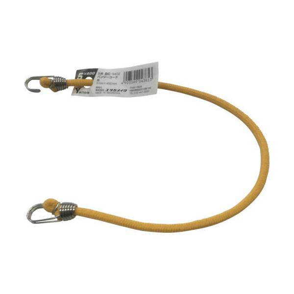 [特長]●伸縮性があり、周囲を糸で特殊織しています。[仕様]●色：イエロー●長さ(m)：0.4●厚さ(mm)：5●標準幅(mm)：5●両端フック金具付き[材質／仕上]●中芯：天然ゴム●被覆：PP●金具：スチール