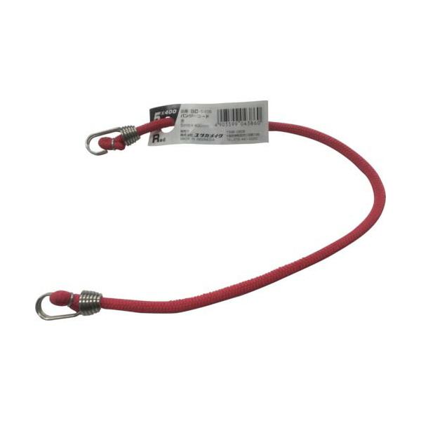 [特長]●伸縮性があり、周囲を糸で特殊織しています。[仕様]●色：レッド●長さ(m)：0.4●厚さ(mm)：5●標準幅(mm)：5●両端フック金具付き[材質／仕上]●中芯：天然ゴム●被覆：PP●金具：スチール