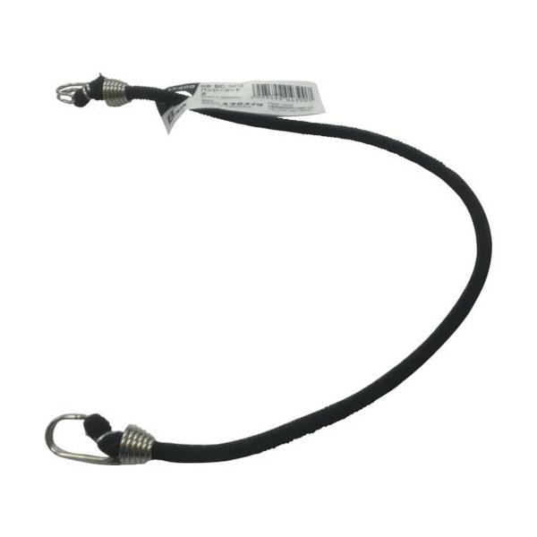 [特長]●伸縮性があり、周囲を糸で特殊織しています。[仕様]●色：ブラック●長さ(m)：0.4●厚さ(mm)：5●標準幅(mm)：5●両端フック金具付き[材質／仕上]●中芯：天然ゴム●被覆：PP●金具：スチール