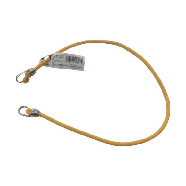 [特長]●伸縮性があり、周囲を糸で特殊織しています。[仕様]●色：イエロー●長さ(m)：0.6●厚さ(mm)：5●標準幅(mm)：5●両端フック金具付き[材質／仕上]●中芯：天然ゴム●被覆：PP●金具：スチール