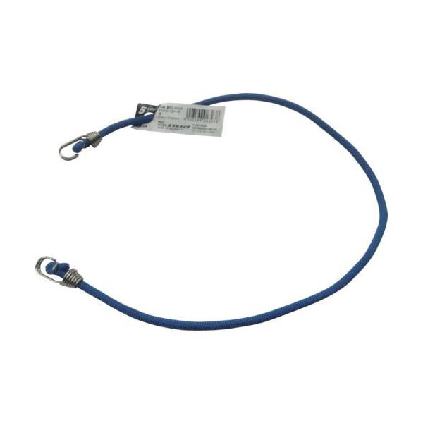 [特長]●伸縮性があり、周囲を糸で特殊織しています。[仕様]●色：マリンブルー●長さ(m)：0.6●厚さ(mm)：5●標準幅(mm)：5●両端フック金具付き[材質／仕上]●中芯：天然ゴム●被覆：PP●金具：スチール