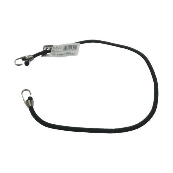 [特長]●伸縮性があり、周囲を糸で特殊織しています。[仕様]●色：ブラック●長さ(m)：0.6●厚さ(mm)：5●標準幅(mm)：5●両端フック金具付き[材質／仕上]●中芯：天然ゴム●被覆：PP●金具：スチール