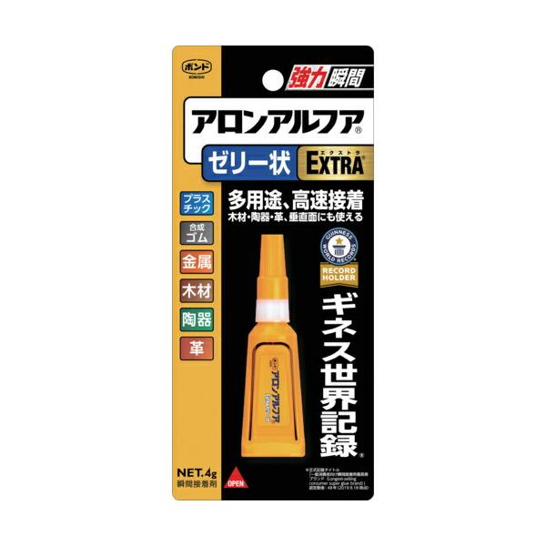 [特長]●多少のすき間や凹凸面、しみ込みやすい木材や陶器にも接着可能です。●立てられて押しやすい新容器です。●ネジこみ簡単開封が可能です。●ハイスピード接着タイプです。●ゼリー状なので充填接着が可能です。[仕様]●色：透明●容量(g)：4●...