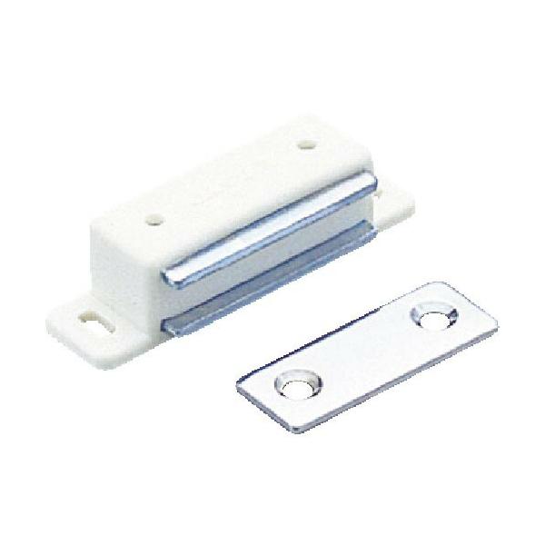 [特長]●消音および取付不備回避用スポンジ付です。[仕様]●全長(mm)：60●吸着力(N)：27.4●取付ピッチ(mm)：50●色：ホワイト●付属品：受座、スポンジクッション、十字穴付なべ木ねじ3.1＊13、十字穴付皿木ねじ2.9＊13●...