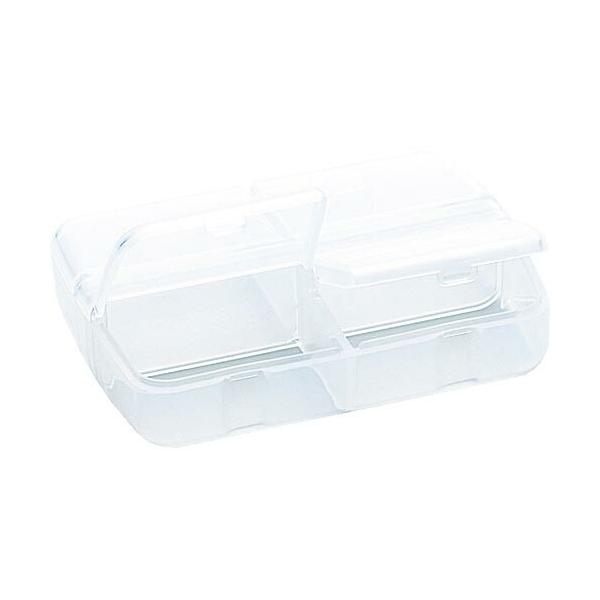 [特長]●個別フタ付シングルスペースで小物収納に最適です。●ポケットに納まりやすいフラットタイプです。●取り出しやすい底アール付です。[仕様]●色：クリア●外形寸法(mm)間口：90●外形寸法(mm)奥行：67●外形寸法(mm)高さ：23●...