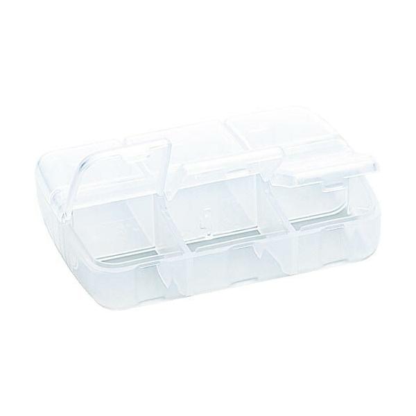 [特長]●個別フタ付シングルスペースで小物収納に最適です。●ポケットに納まりやすいフラットタイプです。●取り出しやすい底アール付です。[仕様]●色：クリア●外形寸法(mm)間口：90●外形寸法(mm)奥行：67●外形寸法(mm)高さ：23●...