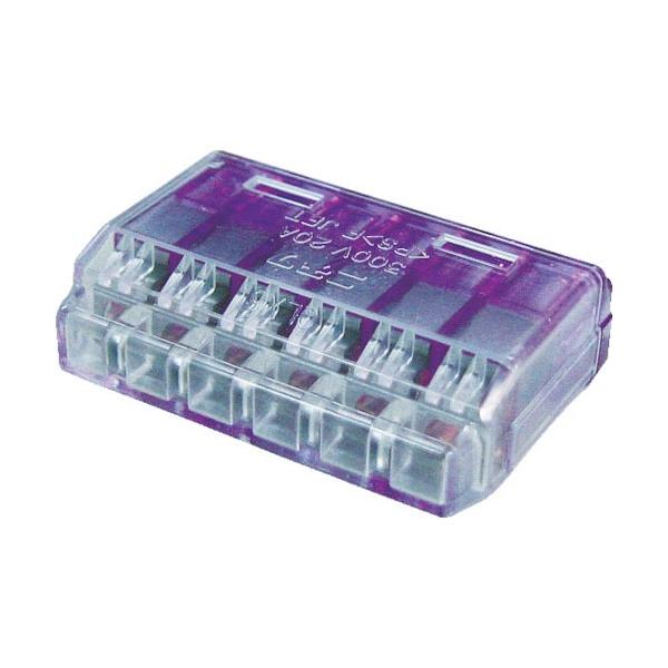 [特長]●独自の2点接触スプリング構造です。●透明カバーで結線が目視で確認できます。●JIS C2813（屋内配線用差込形電線コネクタ）適合品です。（認定検査機関:〈PS〉E JET）[仕様]●極数：6●色：紫透明●長さ(mm)：20.5●...