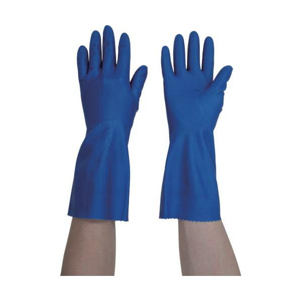 [特長]●塩化ビニール製で、天然ゴム製に比べて油や洗剤に強い手袋です。●裏植毛付で着脱が容易にできます。[仕様]●色：ブルー●サイズ：S●全長(cm)：31.5●手のひら周り(cm)：19.2●中指長さ(cm)：7.0●厚さ(mm)：0.4...