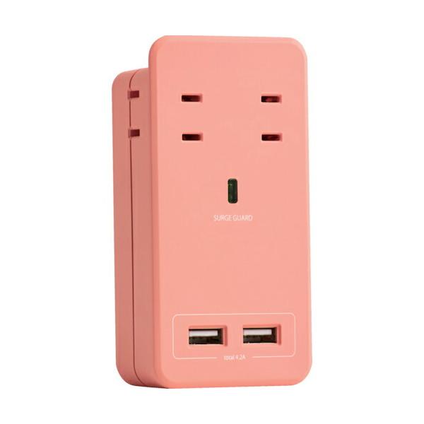 [特長]●スマホスタンド機能付きです。●急速充電対応4.2A USBポート付きです。[仕様]●コンセント数：4個口●色：コーラルピンク●幅(mm)：77●奥行(mm)：130●高さ(mm)：63●定格電圧(V)：100〜125●定格電流(A...