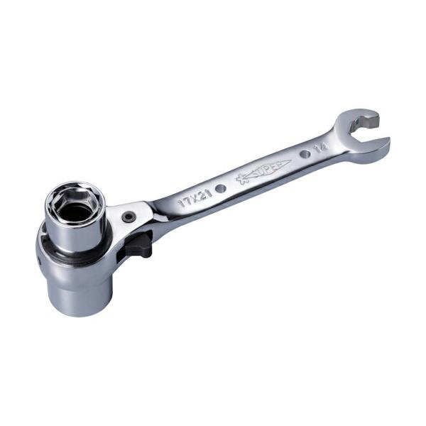 [特長]●正逆は切り替え爪式です。●1丁で5サイズのボルト・ナットの締め付けが可能です。●配管バンド、各種ラックの締め付けに最適です。●安全ロープ取り付け穴を2ヵ所設けています。●スパナ部(14mm)もラチェット機構です。[仕様]●対辺寸法...