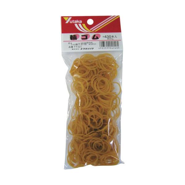 [特長]●伸びがよく扱い易いです。●結束の定番品です。[仕様]●色：アメ色●切幅(mm)：1●折径(mm)：25●袋入数(本)：430●包装形態：袋入り[材質／仕上]●天然ゴム