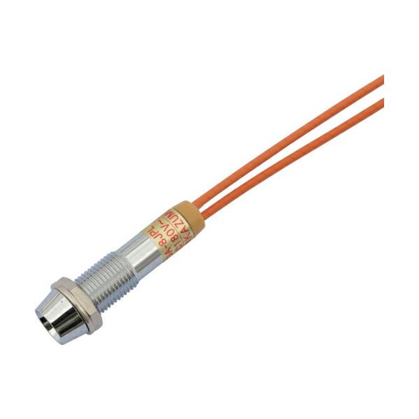 [特長]●抵抗器内蔵の高輝度LED表示灯です。●AC/DC200V用電源にダイレクトに接続できます。●長さ200mmのリード線(UL1430 AWG24)付です。[仕様]●レンズ色：透明●発光色：橙●定格電圧(V)：AC/DC200(180...
