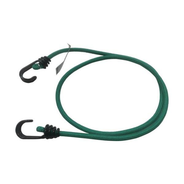 [特長]●伸縮性があり、周囲を糸で特殊織しています。[仕様]●色：グリーン●長さ(m)：1.2●標準幅(mm)：8●両端Wフック金具付き[材質／仕上]●中芯：天然ゴム●被覆：PP●金具：スチール