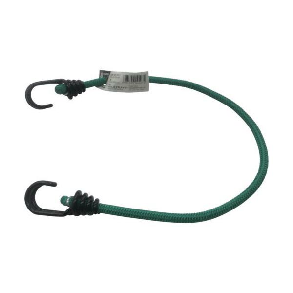 [特長]●伸縮性があり、周囲を糸で特殊織しています。[仕様]●色：グリーン●長さ(m)：0.6●標準幅(mm)：8●両端Wフック金具付き[材質／仕上]●中芯：天然ゴム●被覆：PP●金具：スチール