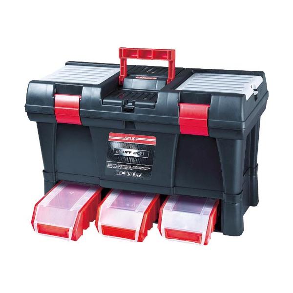 [特長]●本体に3つのパーツケースが付いています。●フタに小物入れが付いています。[仕様]●色:ブラック●外形寸法(mm)間口:525●外形寸法(mm)奥行:256●外形寸法(mm)高さ:325●有効内寸(mm)間口:466●有効内寸(mm...