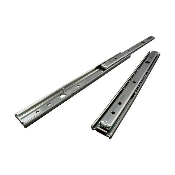 [特長]●ドロワーメンバーを3/4引き出せるスライドレールです。●全長が最短の200mmから最長の550mmまであります。●ボールベアリングを採用した精密スライドレールです。●全開時、引き抜くことのできないストップタイプです。[仕様]●幅(...