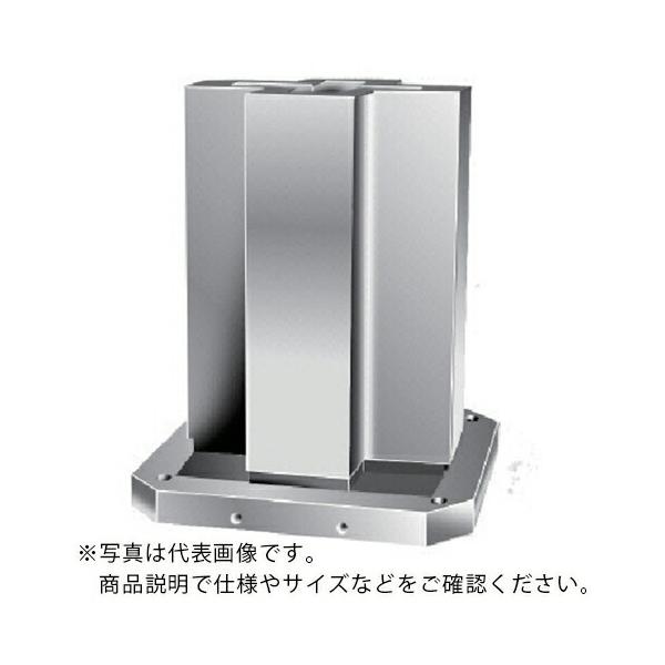 [特長]●ワークの3面加工がワンチャッキングでできます。[用途]●横型マシニングセンター用専用治具ベース。[仕様]●ベース(mm)：500×500●高さ(mm)：600●四面巾150mm●床面、ロケータ面：研削仕上[材質／仕上]●FC300