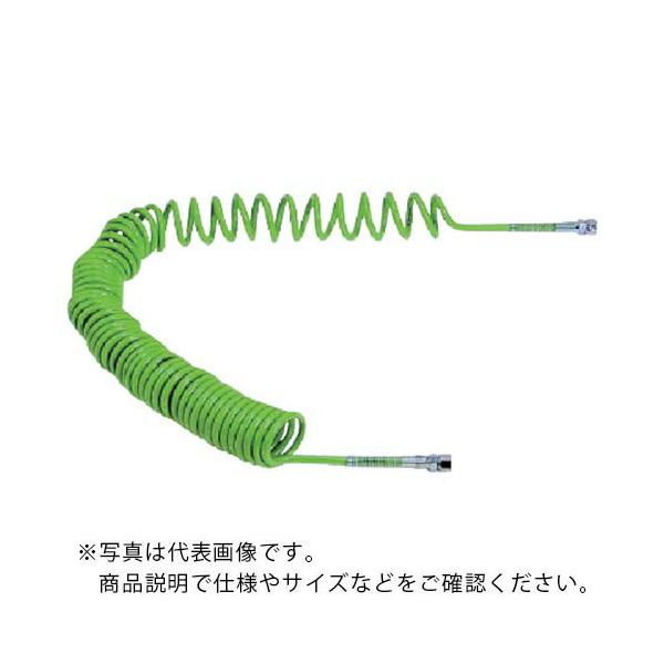 [特長]●軽量で伸縮性・柔軟性抜群のウレタン製コイルホースです。●耐薬品性にも優れています。●全長の約１０倍伸びます。[仕様]●コイル径(mm)：56●使用範囲(m)：5.0●ホース内径×外径(mm)：5×8●コイル長(mm)：500●刻印...