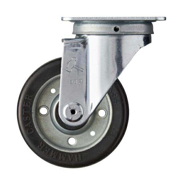 [特長]●荷重に対する抵抗力が大きく、旋回もスムーズな代表的な大型キャスターです。●使用例：工場、事業所などに多く使用されており、堅牢で安定感もあり重量物運搬用に最適です。●旋回部にはスチールボールが上下二段に組込まれております。[仕様]●...