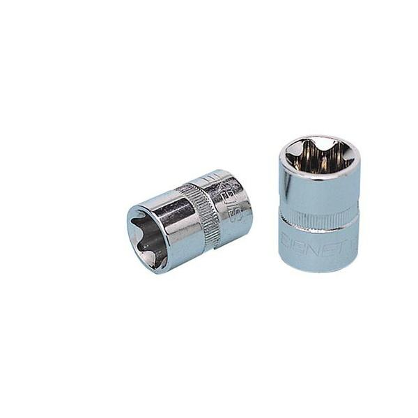 [特長]●ミラー仕上げのメッキが美しいE型ヘクスローブソケット。[仕様]●差込角(”SQ)：3/8●サイズ：E10●内径寸法(mm)：9.42●対応ねじサイズ(mm)：M8●全長(L；mm)：26●先端部外径(D1；mm)：12●差込部外径...