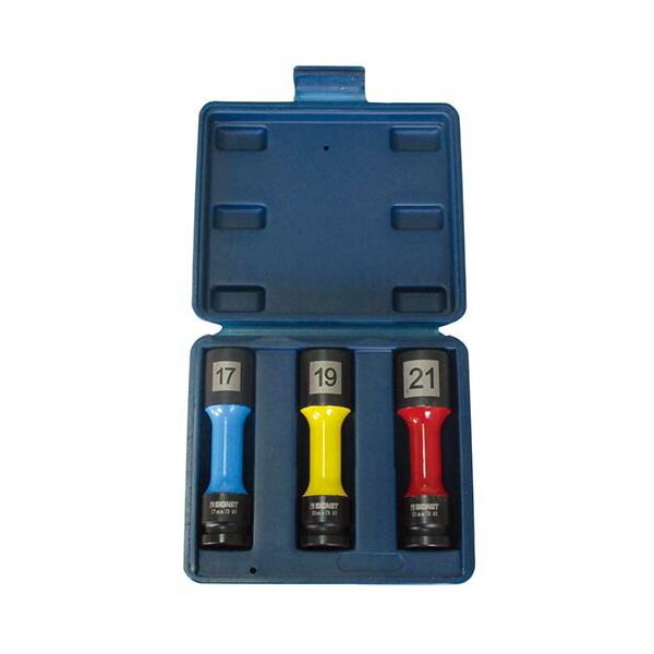 [特長]●ホイルナット用薄肉。●タイヤ交換の定番品。●薄肉で狭い所の作業に最適。[仕様]●差込角(”SQ)：1/2●全長(mm)：100●先端部外径(mm)：24.68/26.67/28.68●差込部外径(mm)：25±0.5[セット内容／...