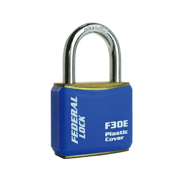 [特長]●ブラス製南京錠。●ポリエチレン製ボディーカバー。●レバーロッキング機構。●ツルは熱処理加工の鋼鉄製。[仕様]●材質(本体)：黄銅●材質(ツル)：鉄●鍵：2個付●幅(mm)：32.5●高さ(mm)：28●厚み(mm)：15.7●ツル...