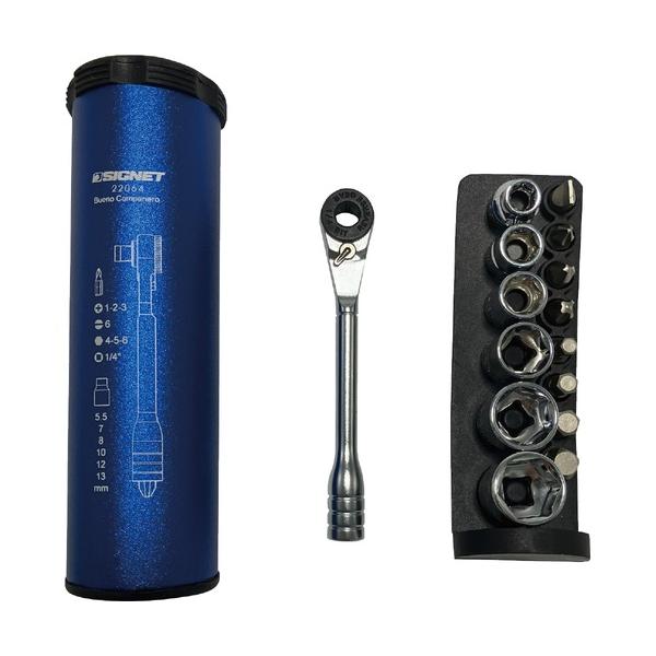 [特長]●DIYや自転車の車載工具に最適です。●ミニラチェットセットがポップなカラーで登場します。●手の平に収まるコンパクトサイズです。●柄部分にもビット装着可能です。●極短ビット採用で狭所に簡単にアクセスできます。●ソケット採用でボルト・...