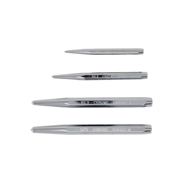 [特長]●美しいミラーメッキ仕上げのセンターポンチ4本セット。●八角胴※単品での販売もしております。●60571（3mm）、60572（4mm）、60573（6mm）、60574（8mm）[仕様]●材質：CR-V●刃先幅（mm）：3・4・6...