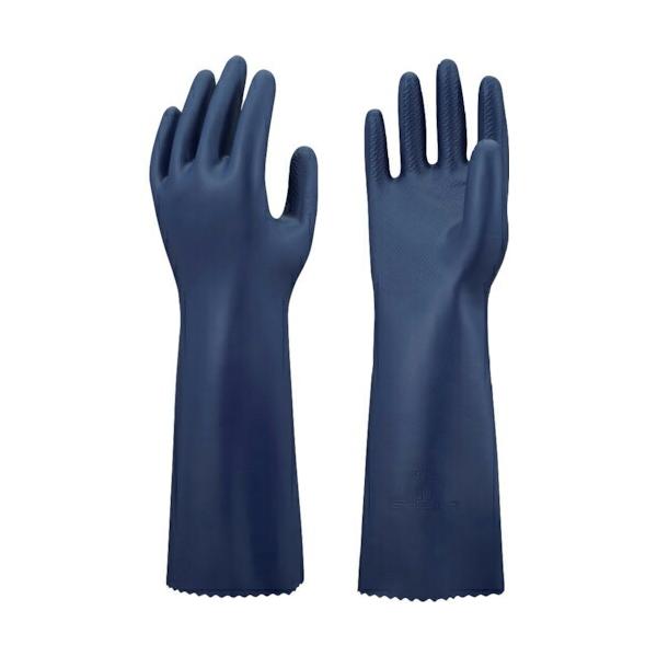 [特長]●JIS T 8116に準拠した化学防護手袋です。●ニトリルゴム製化学防護手袋よりも6cm長いロングタイプです。●油・酸性・アルカリ性の薬品の透過を防ぎ、経皮吸収のリスクから作業者を保護します。●波型のスベリ止めパターンにより、スベ...