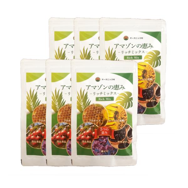 商品名 アマゾンの恵み リッチミックス名称 プロポリス・アサイー含有加工食品内容量 33g(60粒)×6袋賞味期限 製造日より2年保存方法 高温・多湿を避けて涼しいところに保存してください。原材料 プロポリス、ビーポーレン、アサイーエキス末...