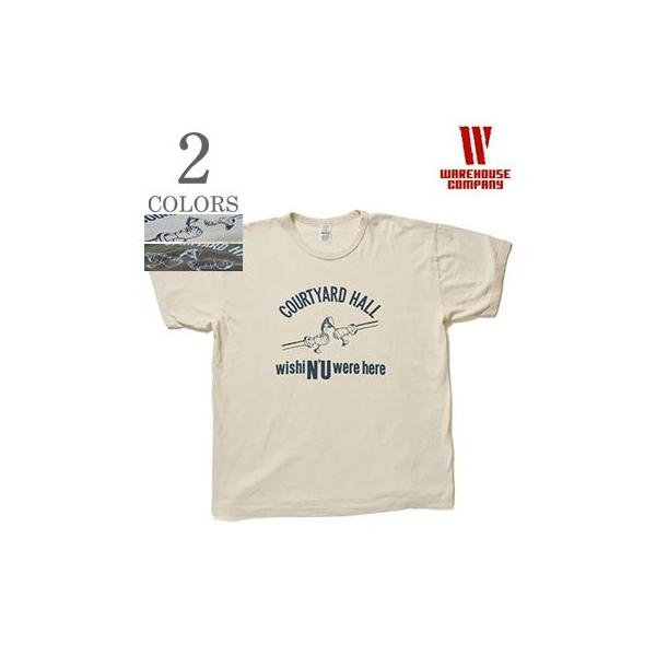 WAREHOUSE 2nd hand ウエアハウス 半袖|19/-天竺|セコハン|ONE WASH|プリントTEE『COURTYARD HALL SST』【アメカジ・カレッジ】4064-COURTYARD