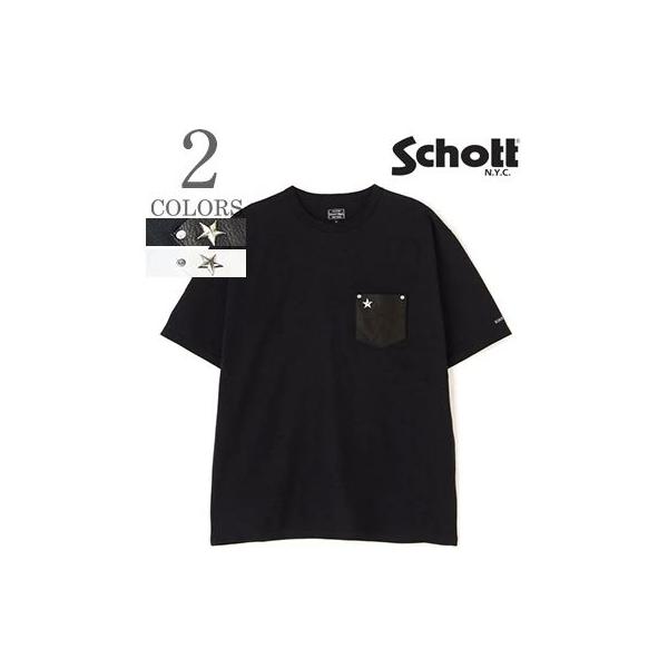 Schott ショット 半袖|クルーネック|ディアスキン|スタッズ『ONESTAR LEATHER POCKET T-SHIRT』【アメカジ・モーターサイクル】782-5934004