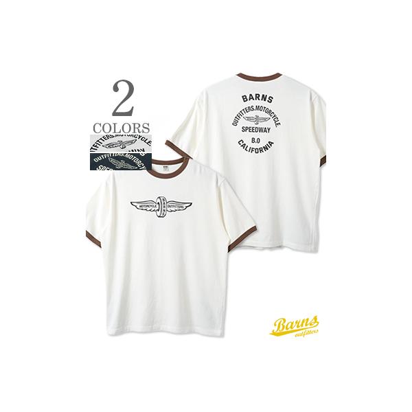 BARNS バーンズ 半袖|スラブコットン|リンガー|クルーネックTEE『Slub Cotton Ringer T-Shirt Flying Wheel』【アメカジ・モーターサイクル】BR-26217