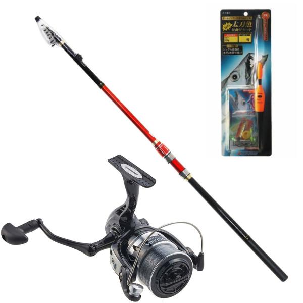 防波堤からのタチウオ狙いに組んだ専用のセットです。おり釣具オリジナルの遠投竿「フライデー磯遠投」とスピニングリール「VL4000 ベルーガ ナイロン4号150ｍ付」を組み合わせたロッドとリールにタチウオ釣り専用のし掛け「冨士灯器 太刀魚仕掛...
