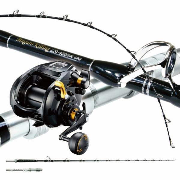 マグロの釣りに対応するロッド＆リールのセットです！マグロ専用に開発したおり釣具オリジナルの「マグロ専用竿 マグロキリング 220」とシマノの電動リール「22 ビーストマスター 9000」がセットに。100キロクラスのクロマグロ、キハダマグロ...