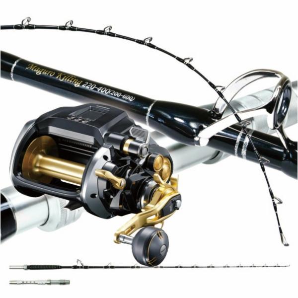 マグロの釣りに対応するロッド＆リールのセットです！マグロ専用に開発したおり釣具オリジナルの「マグロ専用竿 マグロキリング 220」とシマノの電動リール「シマノ 24 ビーストマスター MD 12000」がセットに。100キロクラスのクロマグ...