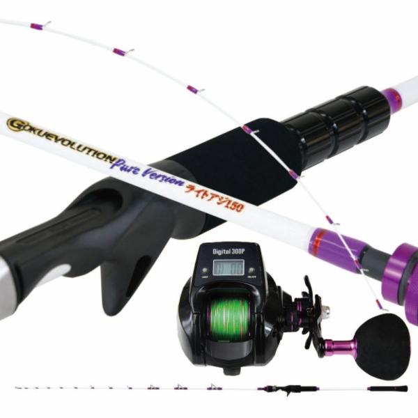 ロッド■ゴクエボリューション ピュアバージョン ライトアジスティック 150全長…約150cm仕舞寸法…約102cm継数…2自重…約139g先径/元径…約1.8mm/約7.0mm(グリップ上部)錘負荷…20〜40号調子…６：４素材…カーボン...