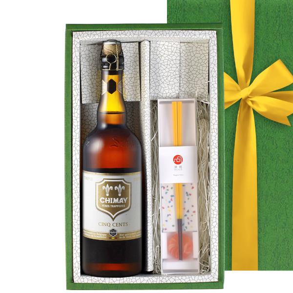 ベルギー伝統の味わいを楽しめる「シメイ」と日本の伝統技法で作られたお箸・箸置きの詰め合わせ。●ベルギーの伝統的トラピストビールシメイ・ホワイト　「サンク・サン」Chimay White Cinq Cents●生産者についてブラッスリー・デュ...