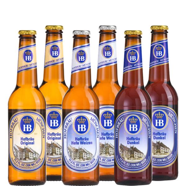 世界的に有名なドイツビール「ホフブロイ（Hofbrau）」の「オリジナル」「ヘフェヴァイツェン」「ドゥンケル」。3種を飲み比べいただけます。《クラフトビール330ml×6本》●ホフブロイ・オリジナル　(2本)　Hofbrau Origina...