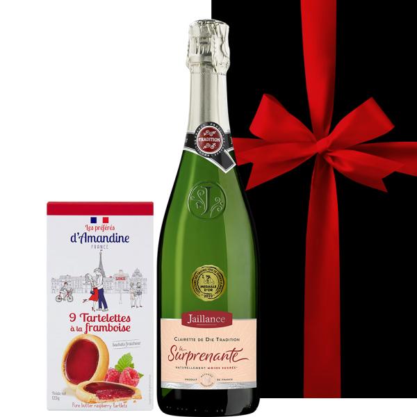 南フランスの伝統製法で造られた、ほんのり甘口のスパークリングワインとフランス産のかわいらしいラズベリータルトクッキーのセット。甘いものがお好きな方へのプレゼントにぴったり。● スパークリングワイン ジャイアンス 「ラ・スルプレナント・クレレ...