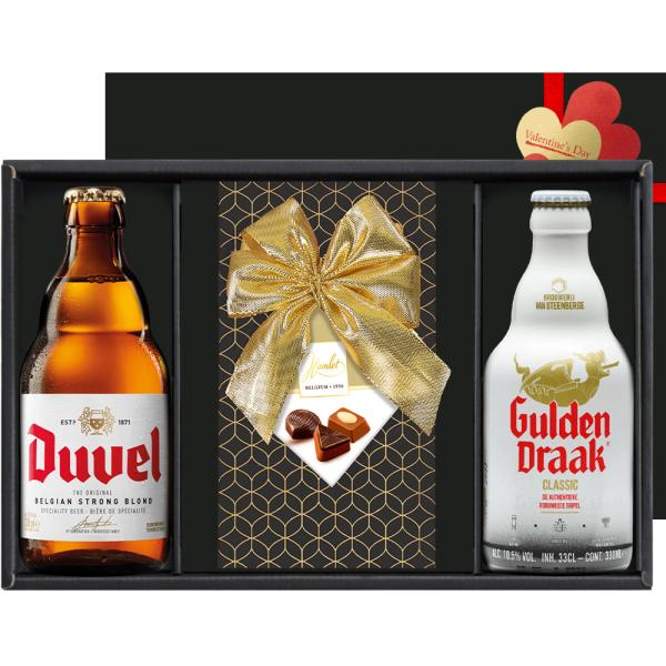 ベルギーのビール2種類＆おしゃれなベルギーチョコレートのギフトセット。バレンタイン以外にも、誕生日ギフトやお祝い、お礼の贈りものなどご利用いただけます。●ビールデュベル"DUVEL"度数：8.5%賞味期限：2026/3/31内容量：330m...
